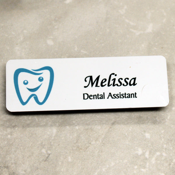 Pre-Designed Blue Smile Tooth Name Tag - Sophia Impressions